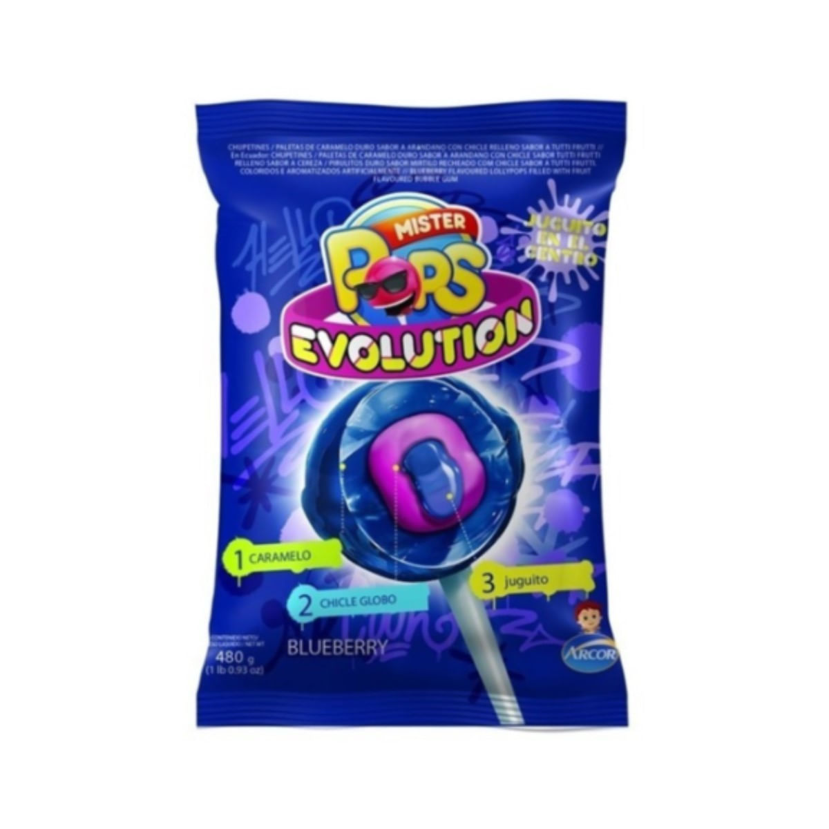 Chupetines Mister Pops Evolution Sabor Blueberry x 24u