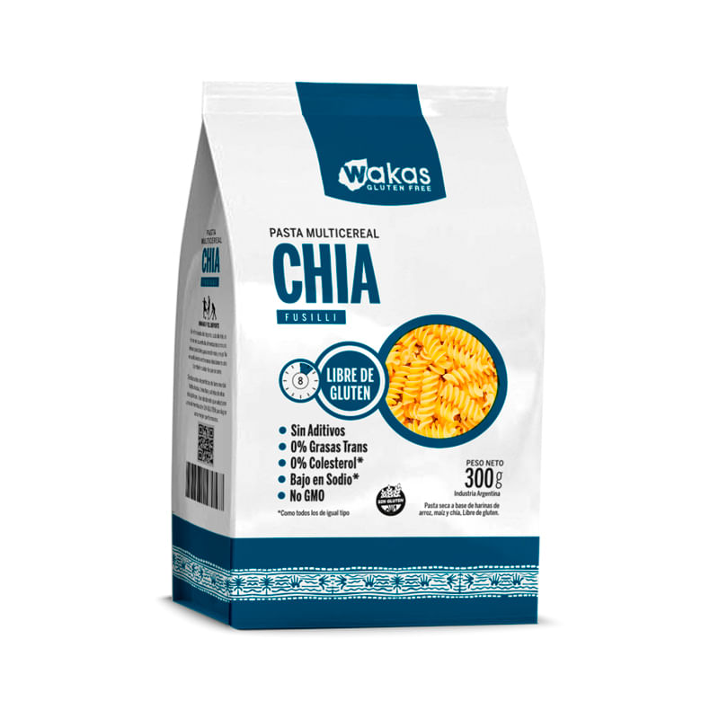 Fideos Wakas Fusilli Multicereal Con Chía 250g Sin Tacc