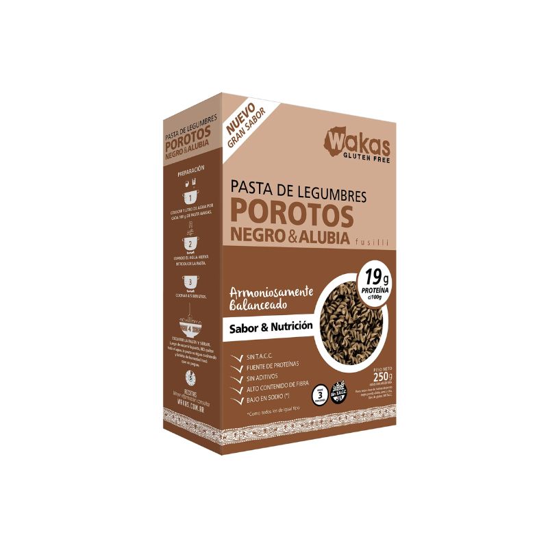 Fideos apto Celíacos Wakas Porotos Negro y Alubia 250g
